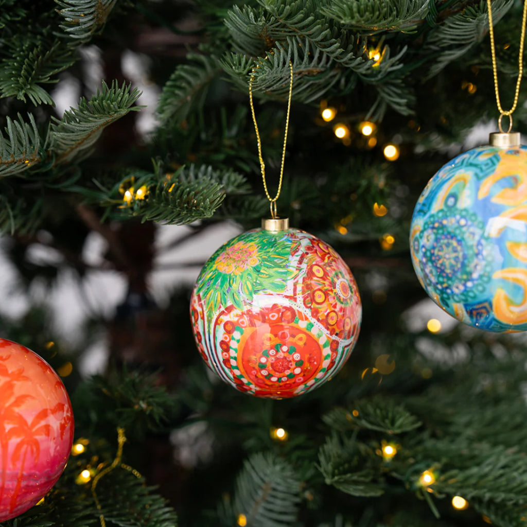 6 x CHRISTMAS BAUBLES - HANGING, 80mmD - ABORIGINAL ART - SACRED COUNT ...